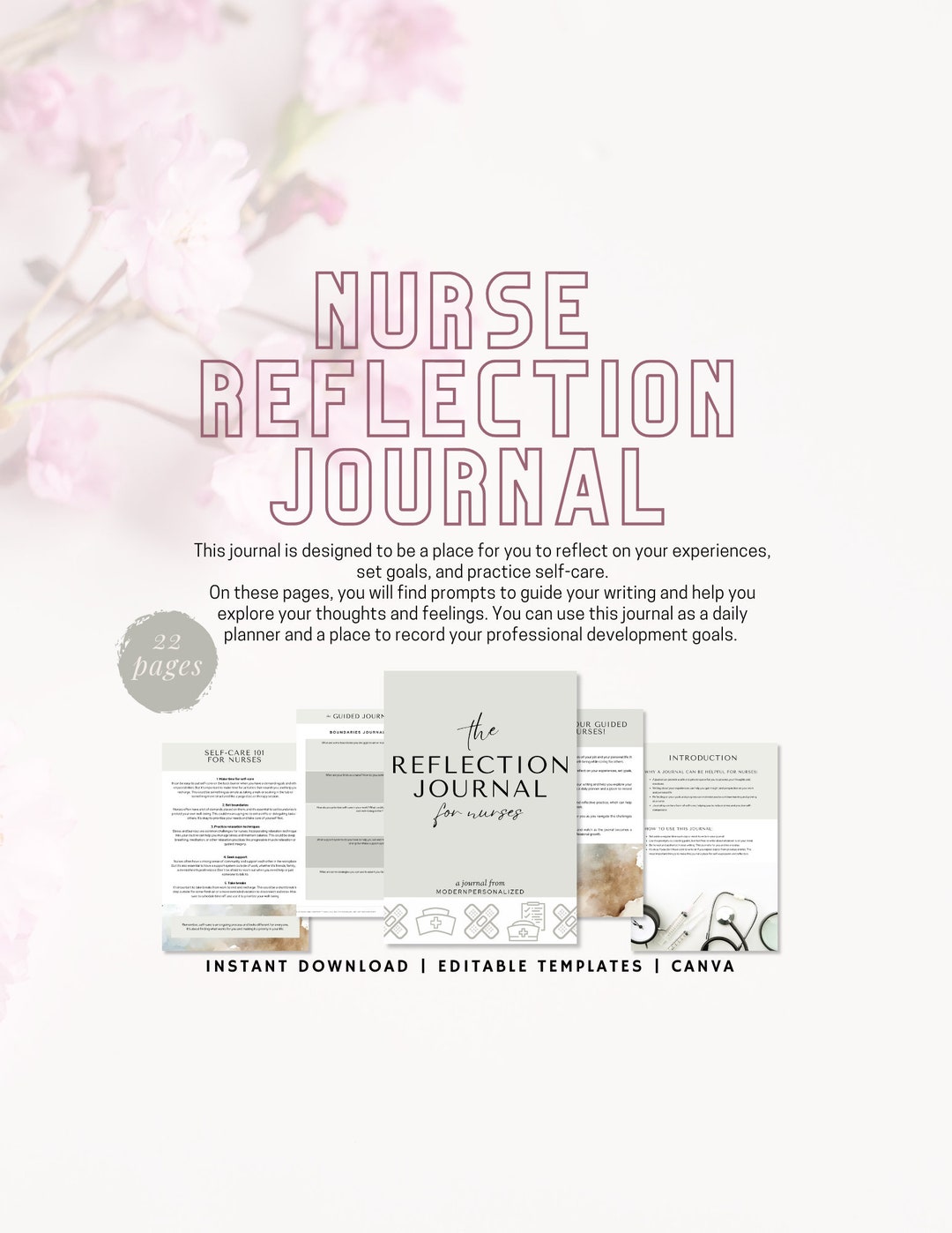 Professional Growth for Nurses, Nurse Reflection Journal, Journal for ...