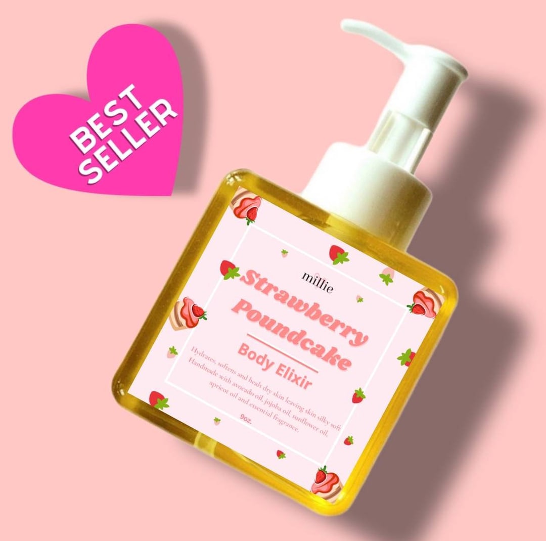 Strawberry Poundcake Body Elixir, Body Oil, Shaving Oil, Serum, Shower ...