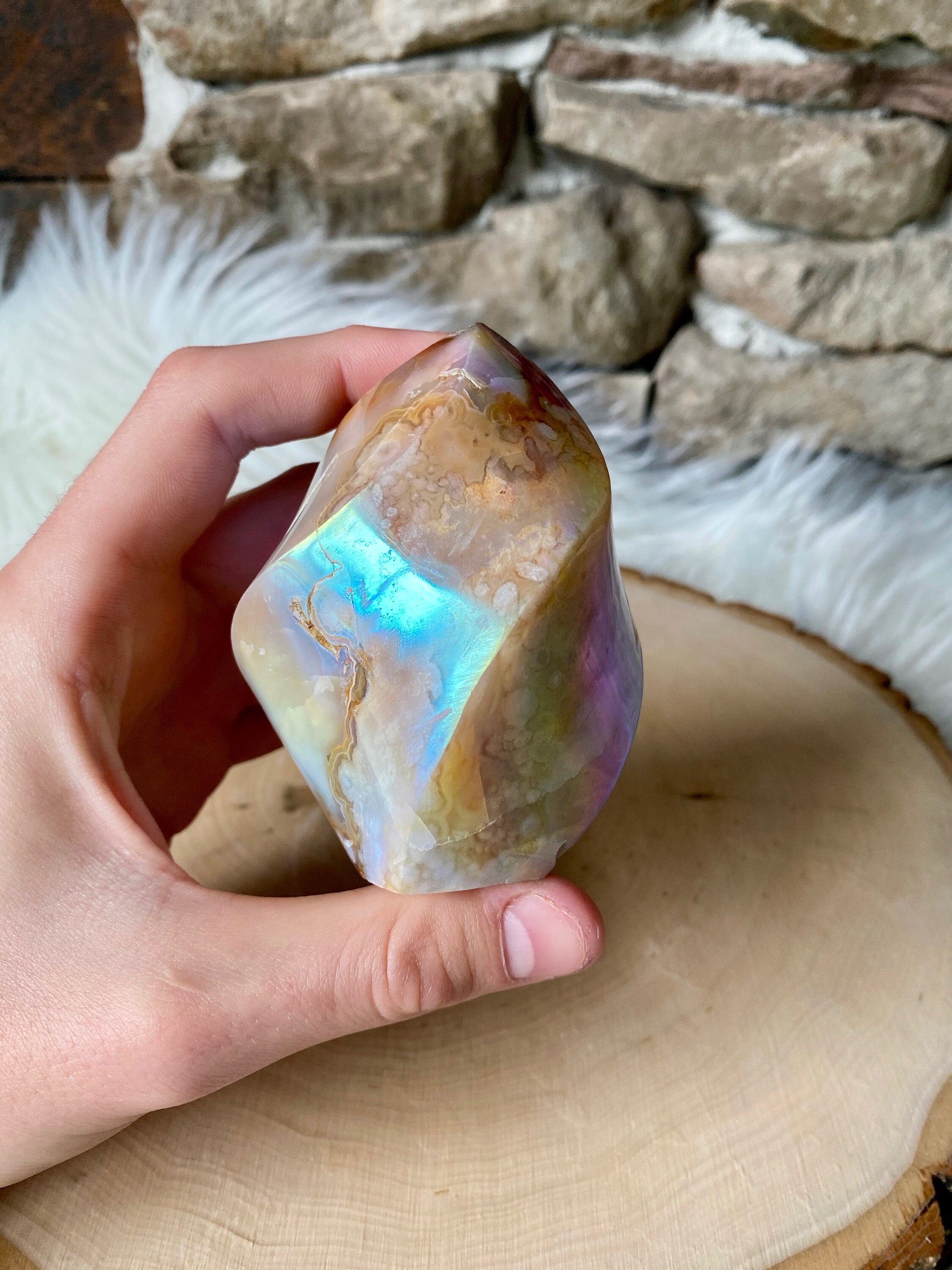 Flower Agate Angel Aura Flame Cherry Blossom Agate Flame | Etsy