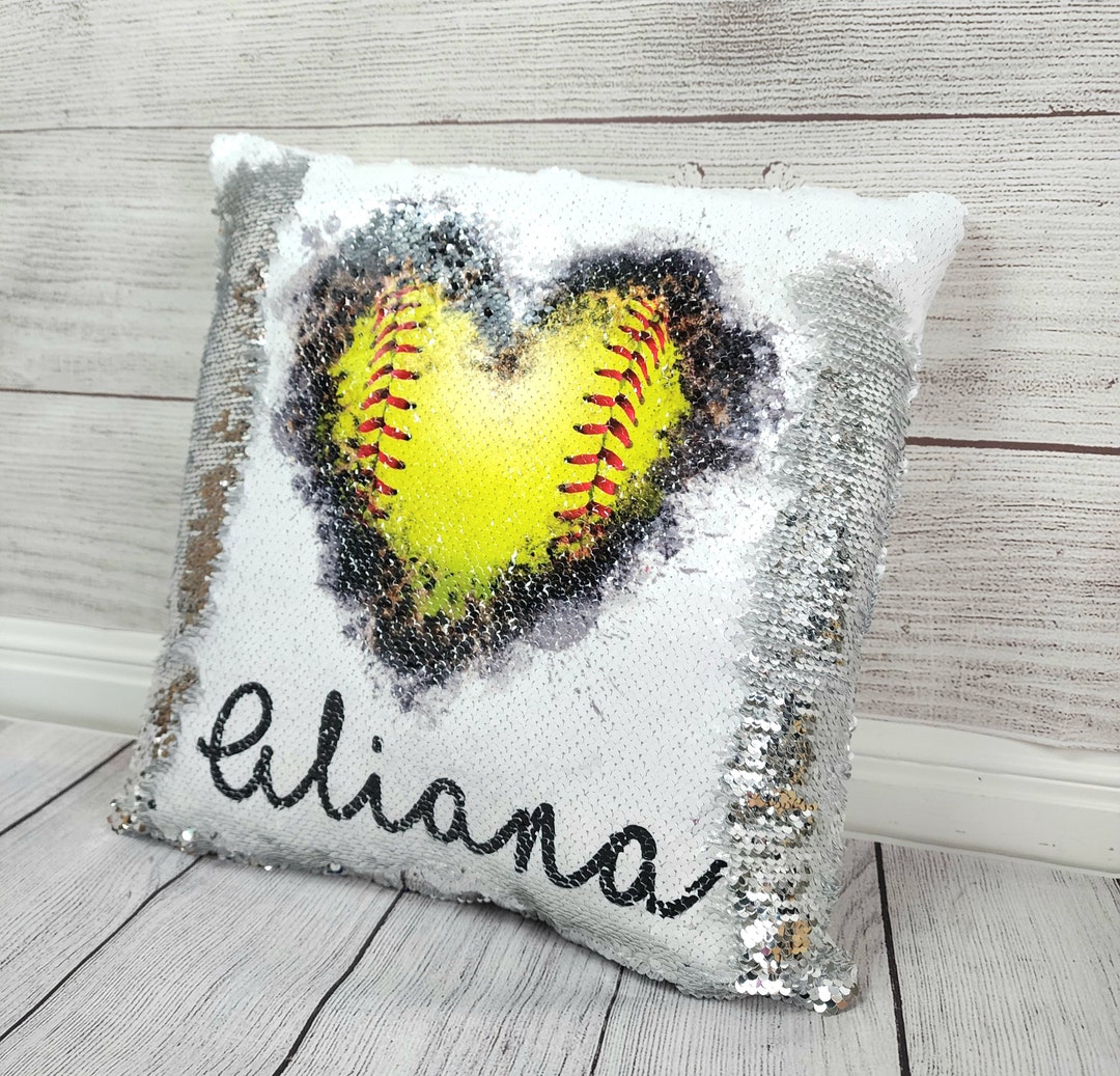 Personalized Heart Softball Sequin Pillow: Teen Birthday Gift - Etsy