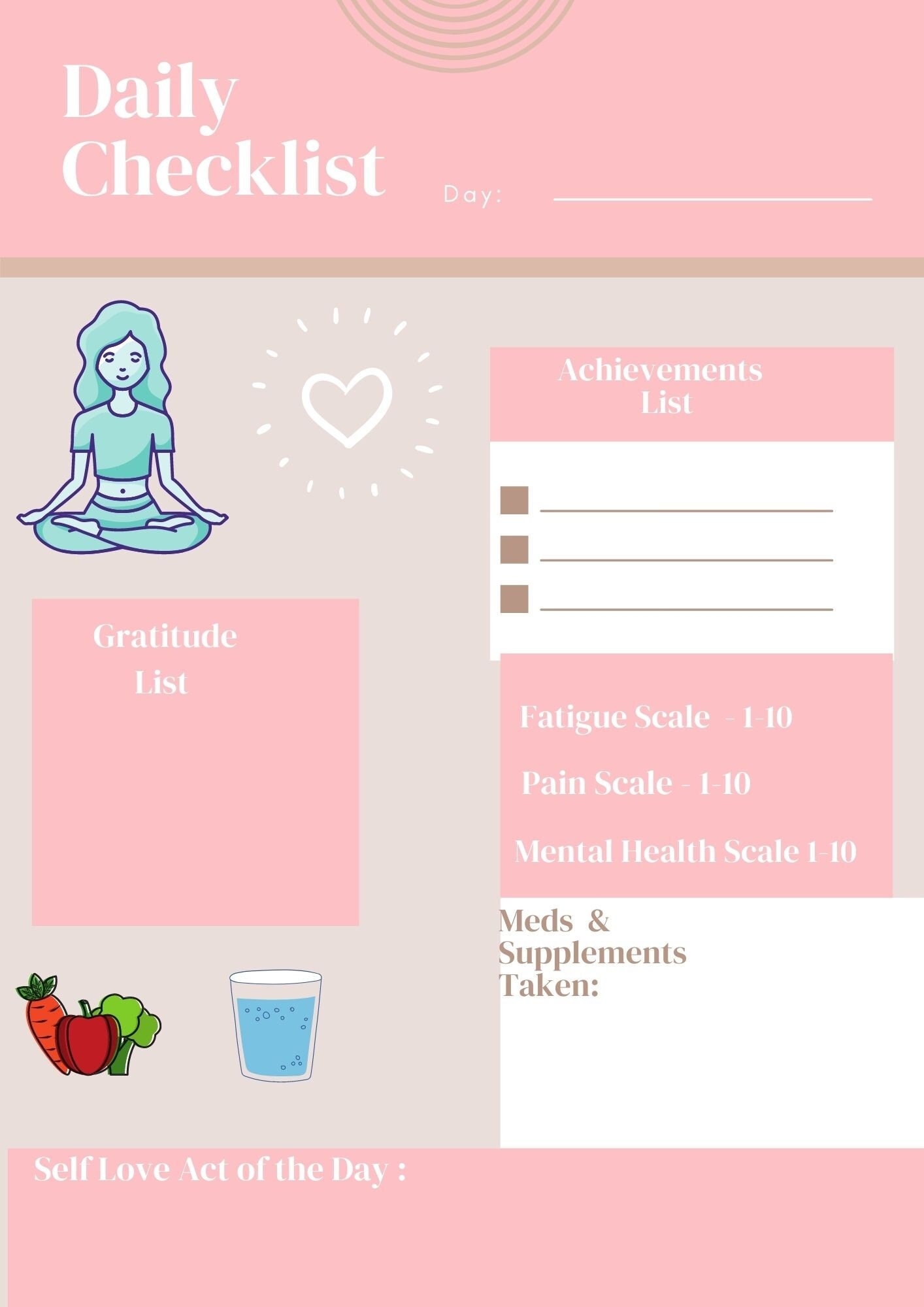 Printable Daily Checklist For Chronic Illness Warriors In Light Pretty