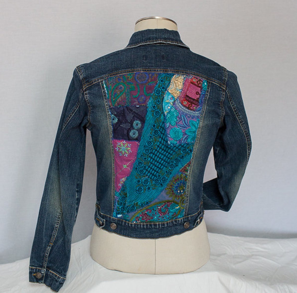 Embellished Jean Jacket size S. Jean Jacket. Boho Jean - Etsy