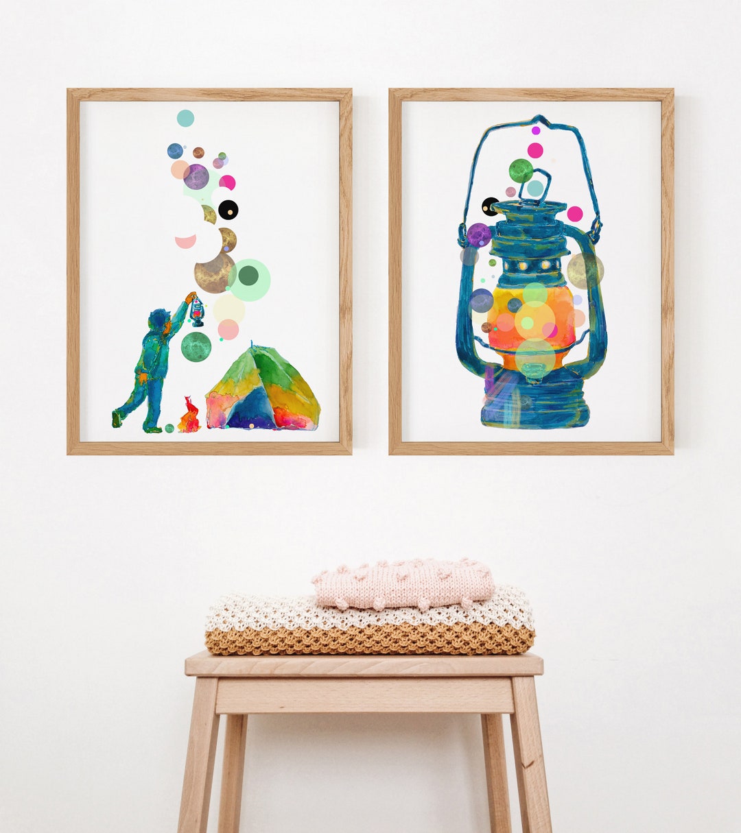 Set of 2 Nursery Camp Print, Rainbow Tent Camping Wall Art, Camping ...