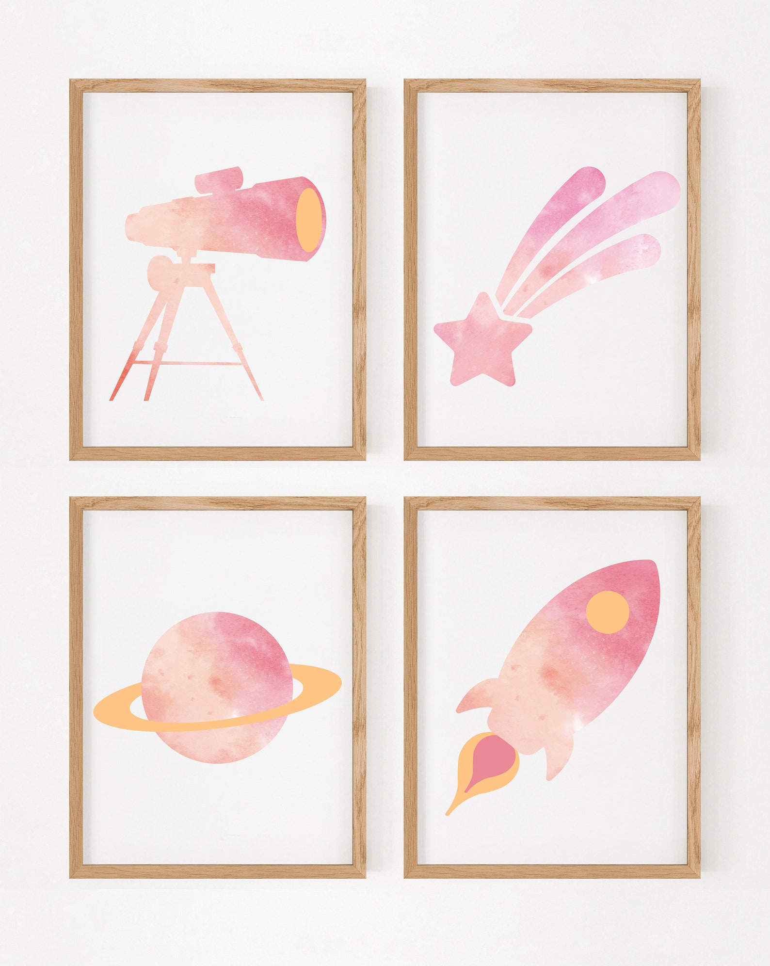 Pink Outer Space Nursery, Pink Girls Room Print, Outer Space Themed ...