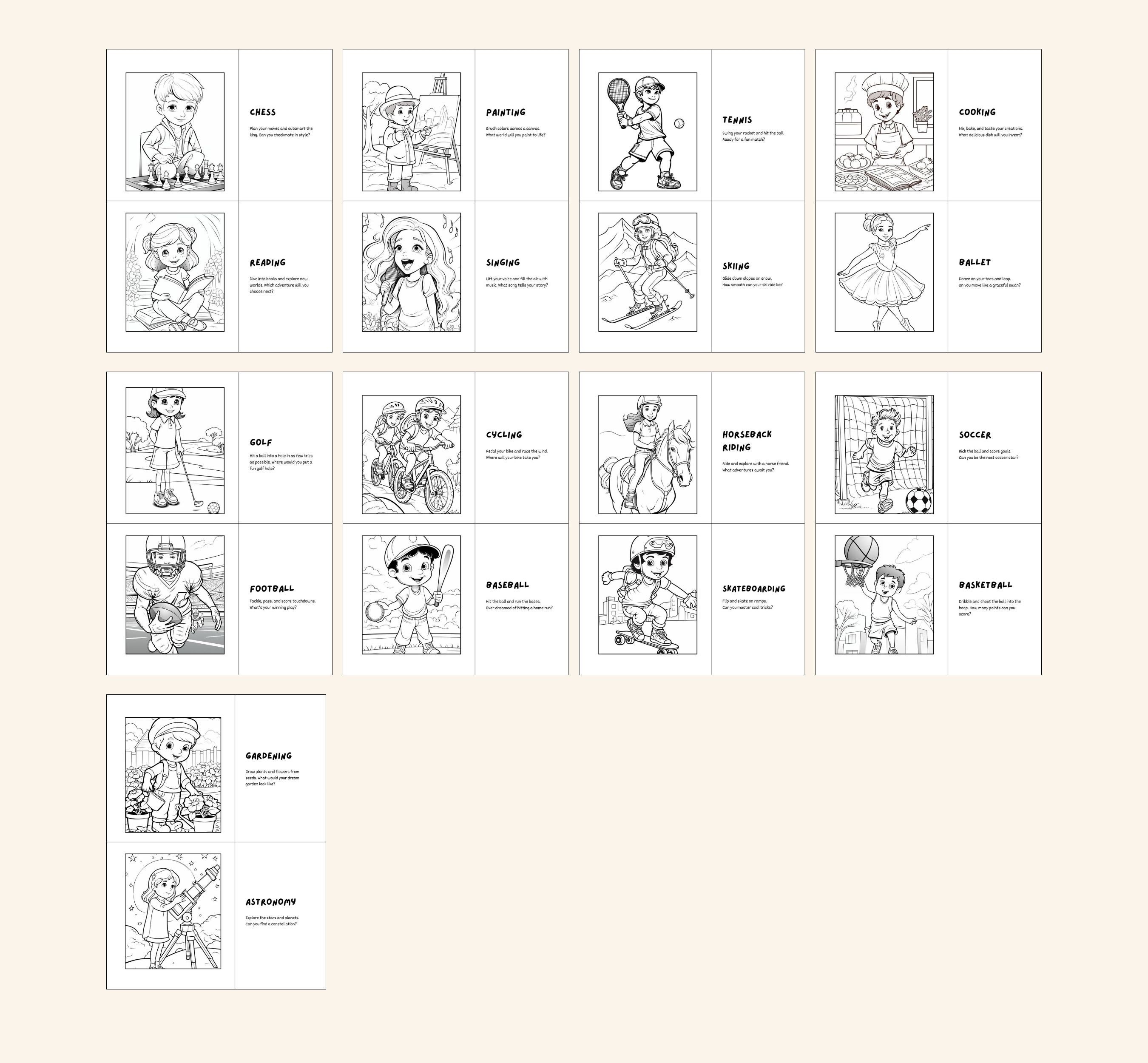 18 Activities & Hobbies Coloring Pages for Kids : Discover Your Hobby Fun, Creative Learning - Etsy