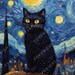 Starry Night Black Cat Art Print Vincent Van Gogh Inspired Wall Decor ...