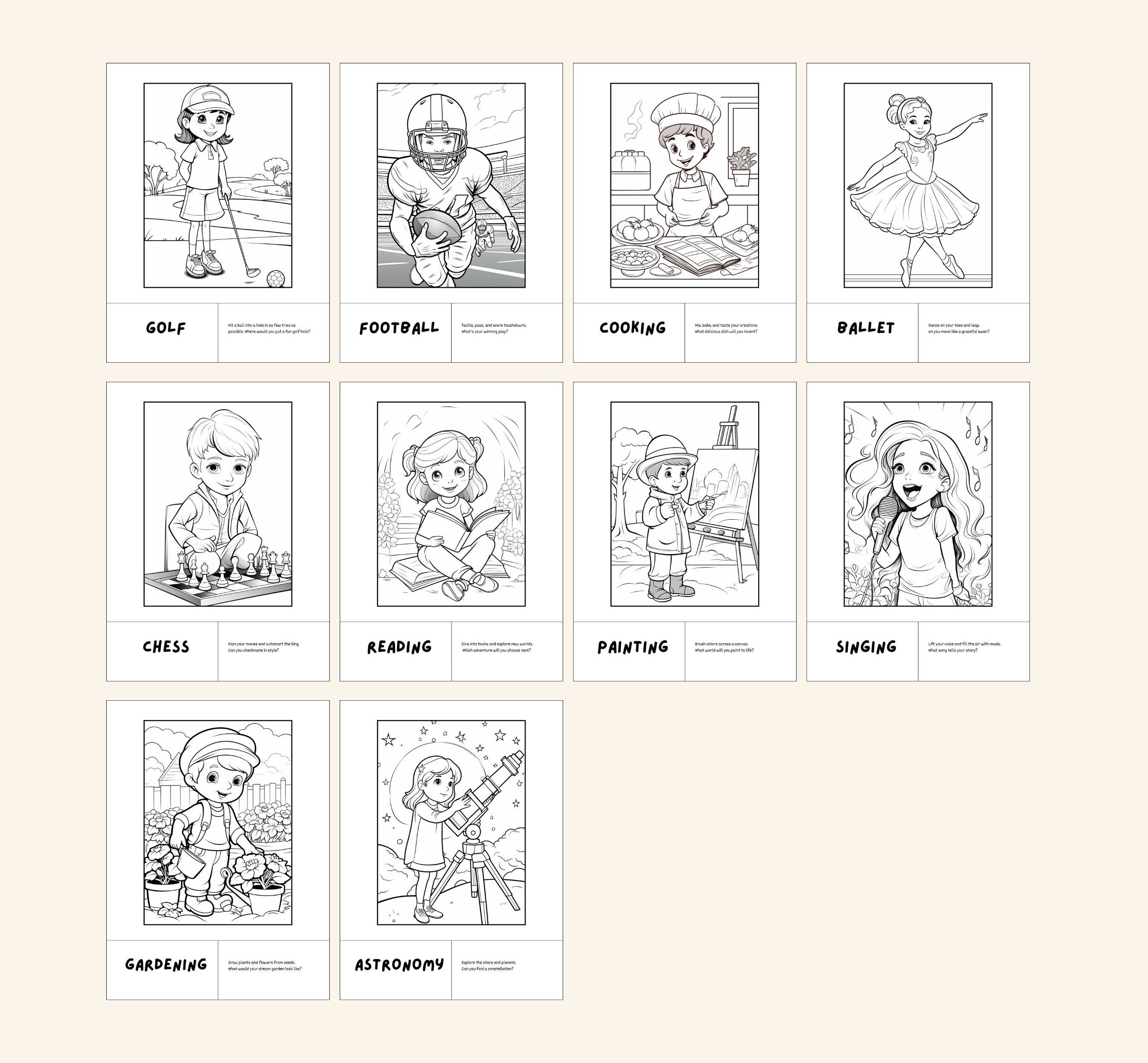 18 Activities & Hobbies Coloring Pages for Kids : Discover Your Hobby ...