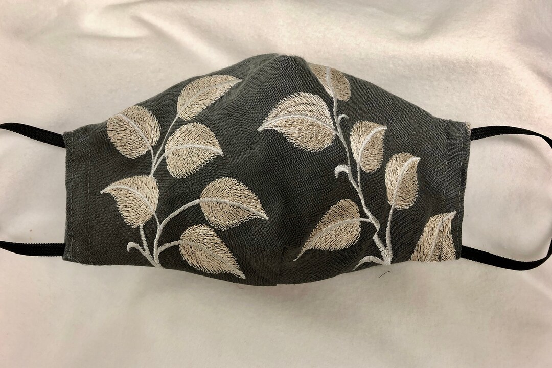 Leaf Mask-embroidered Leaf Mask-linen Mask-natural Linen Mask-flexible ...