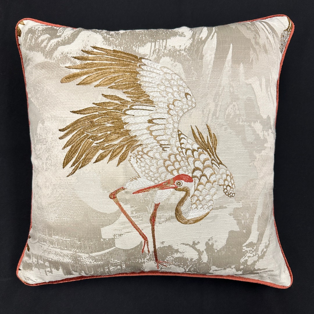 Osprey Pillow Cover-embroidered Bird Pillow-egret Pillow-beige and ...