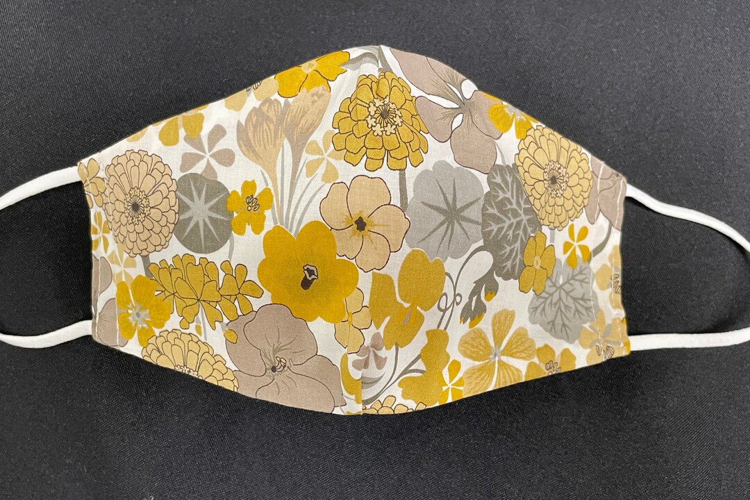 Yellow Floral Face Mask-yellow and Grey Mask-3 Layer -filter Pocket ...