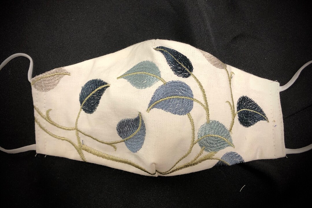 Face Mask-leaf Mask-embroidered Cotton Mask - Washable - 3 Layer Filter ...