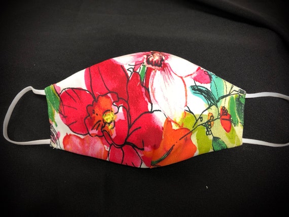 Modern Floral Face Mask-3 Layer-blue Floral Mask-pink Floral - Etsy