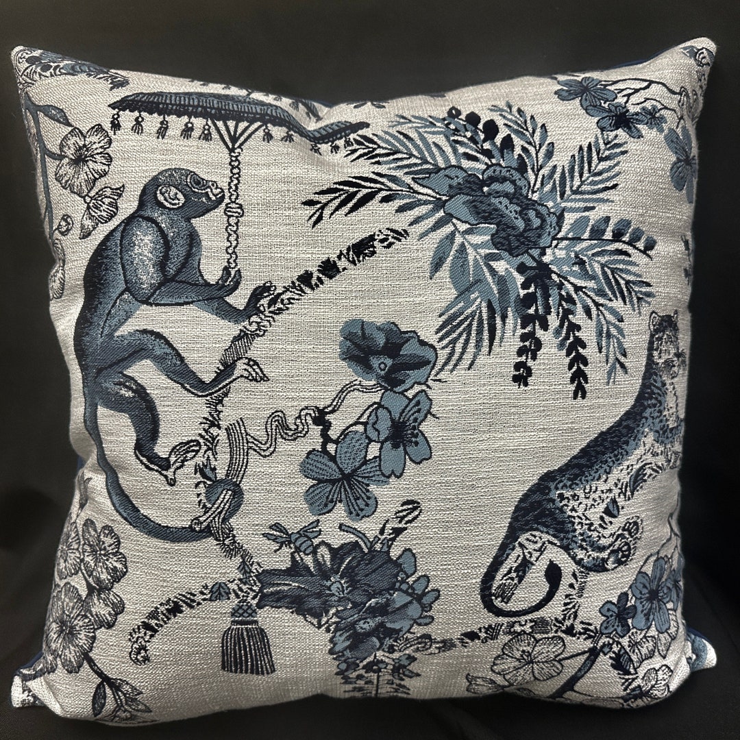 Monkey Pillow-monkey Pillow Cover-leopard Pillow-jungle Pillow-blue ...