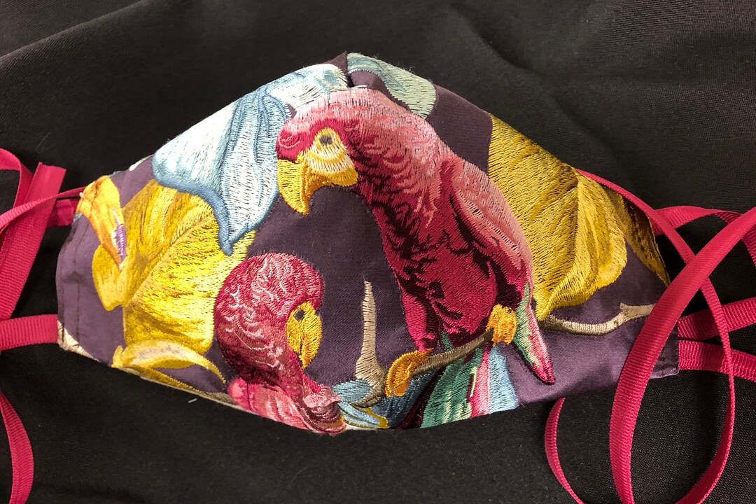 Parrot Embroidered Mask-tropical Silk Embroidered Face Covering-parrot ...