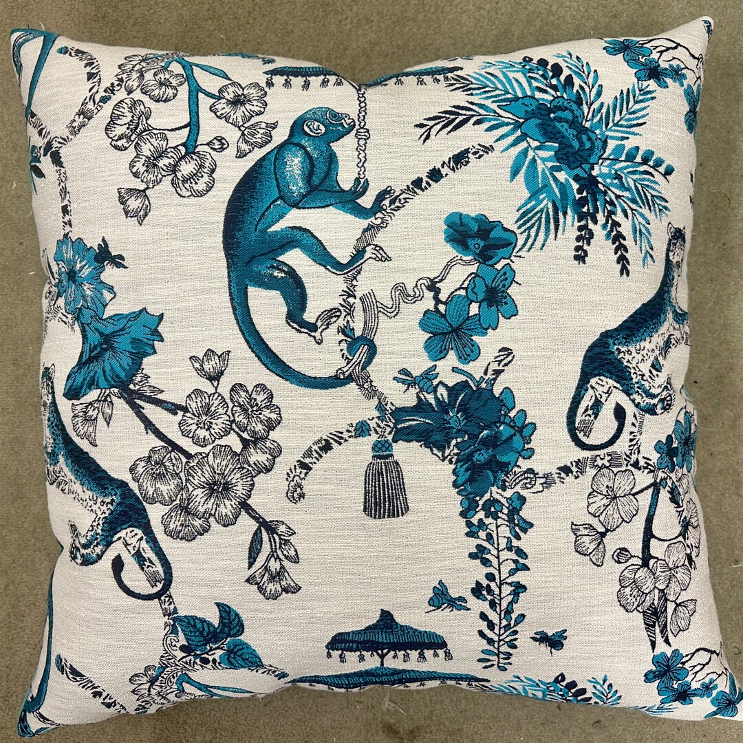 Monkey Pillow-monkey Pillow Cover-leopard Pillow-jungle Pillow-blue ...
