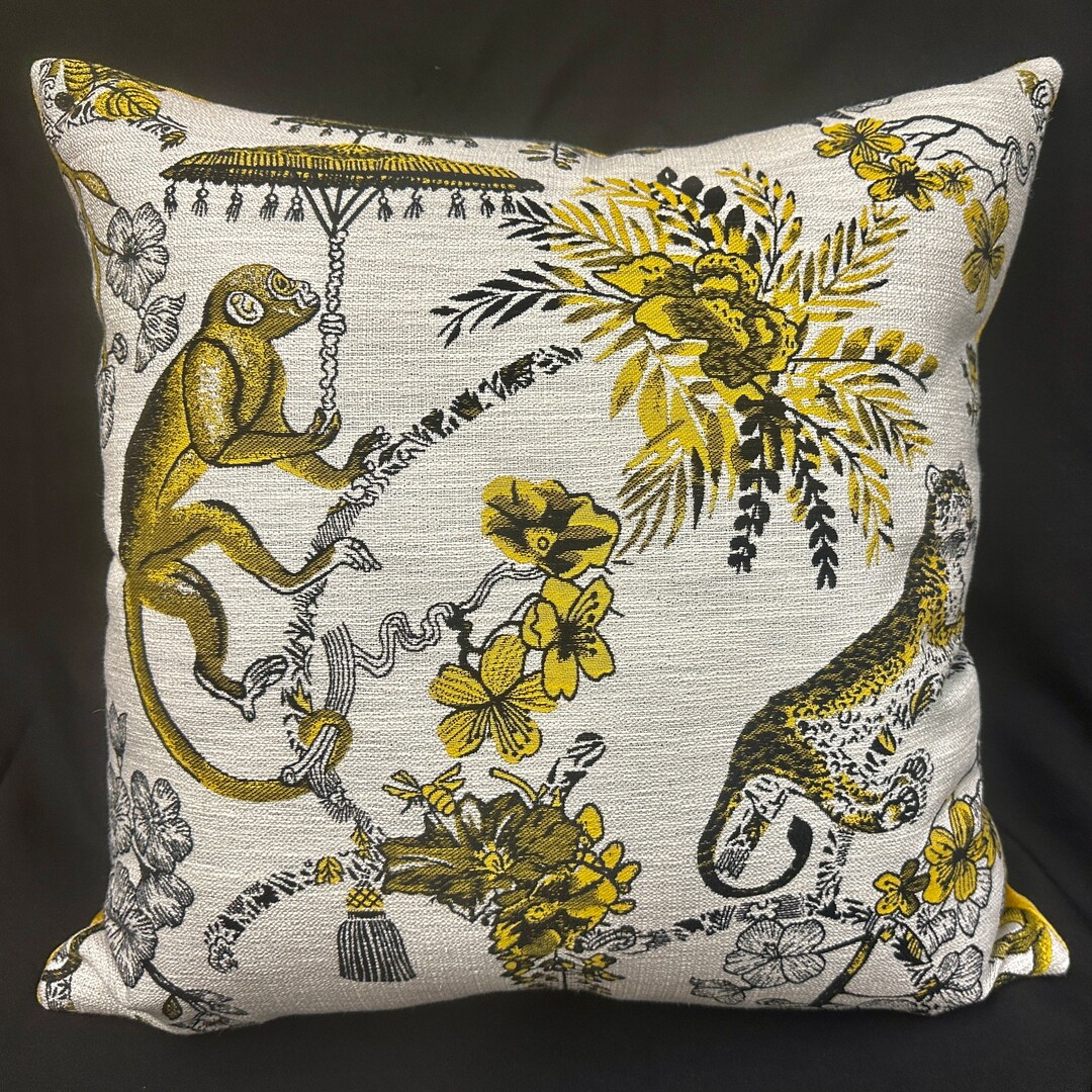 Monkey Pillow-monkey Pillow Cover-leopard Pillow-jungle Pillow-yellow ...
