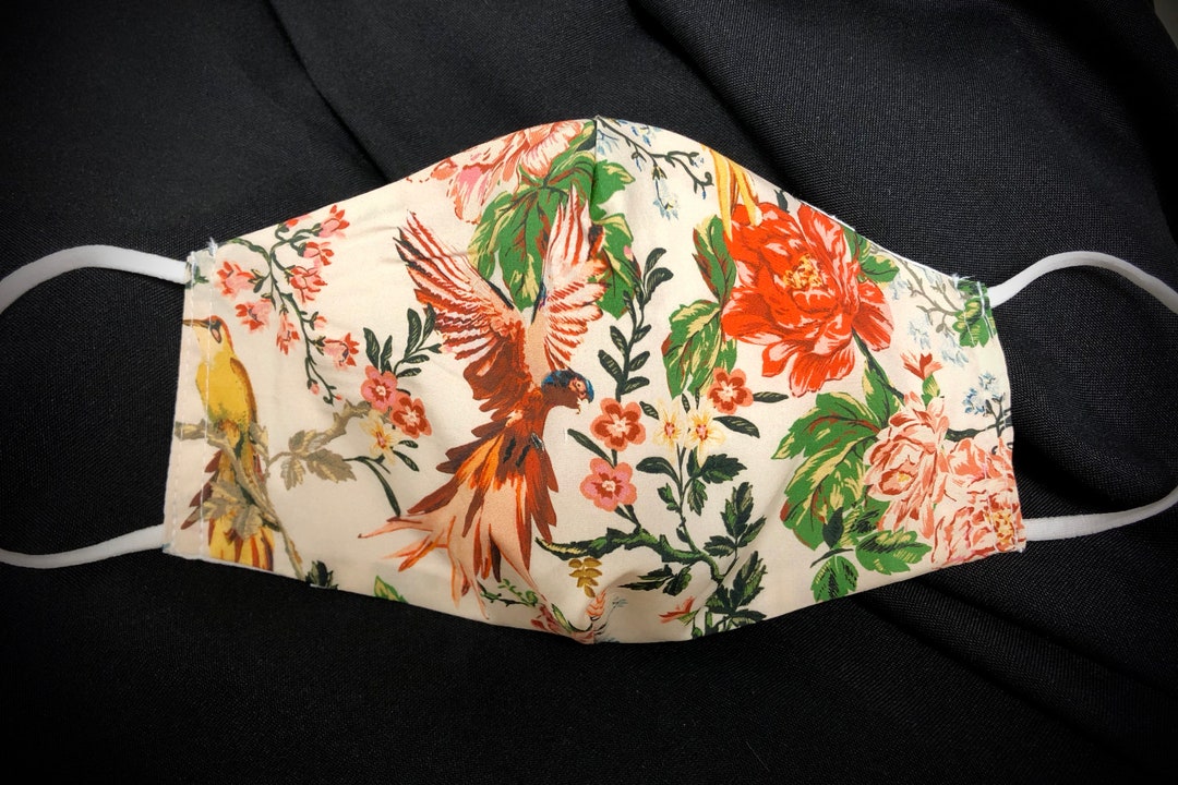 Peach Face Mask-botanical Mask-tropical Mask-floral Mask-parrot Mask-3 ...