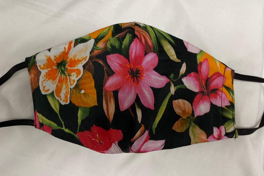 Black Floral Mask-black Tropical Mask-3 Layer Mask-filter Pocket Mask ...