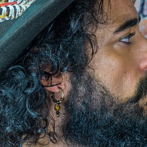 Mens Hoop Wooden Beaded Earring- Tribal Ethnic Gemstone Earring for Men ...