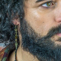 Mens Hoop Wooden Beaded Earring- Tribal Ethnic Gemstone Earring for Men ...