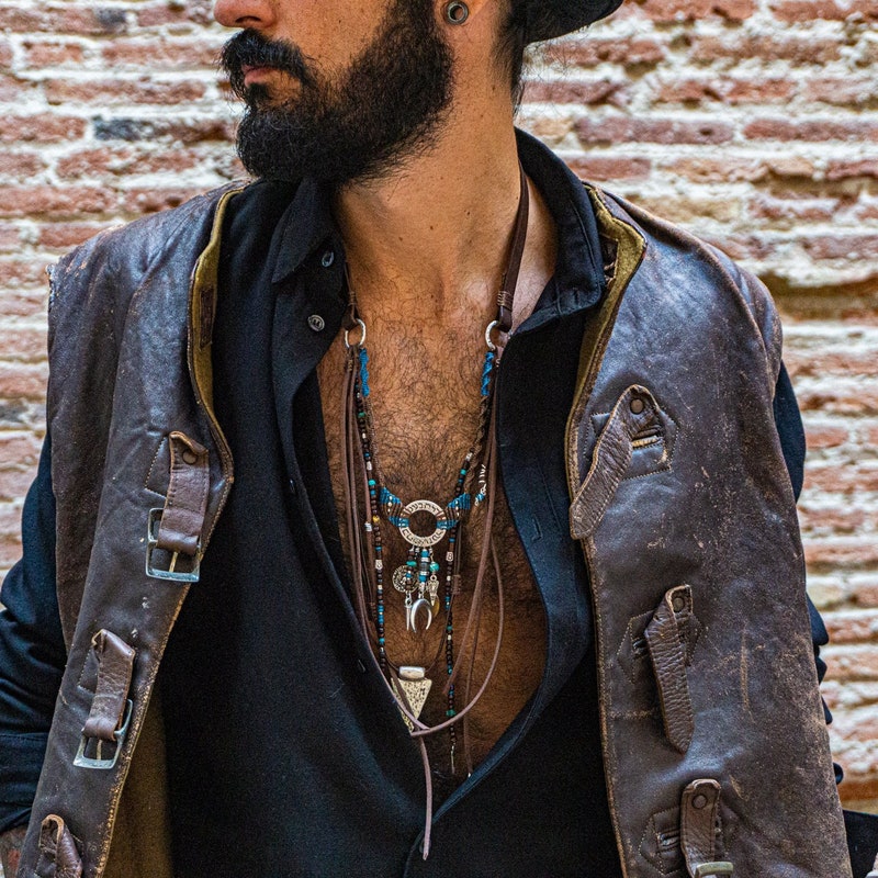 Blue Shaman Necklace Men - Etsy UK