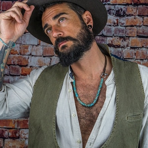 Leather Beaded Boho Chic Unique Designer Necklace- Mens Imperial Jasper ...