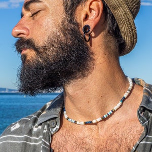 White Seashell Disc Beads Choker Necklace for Men- Mens Summer Ocean ...