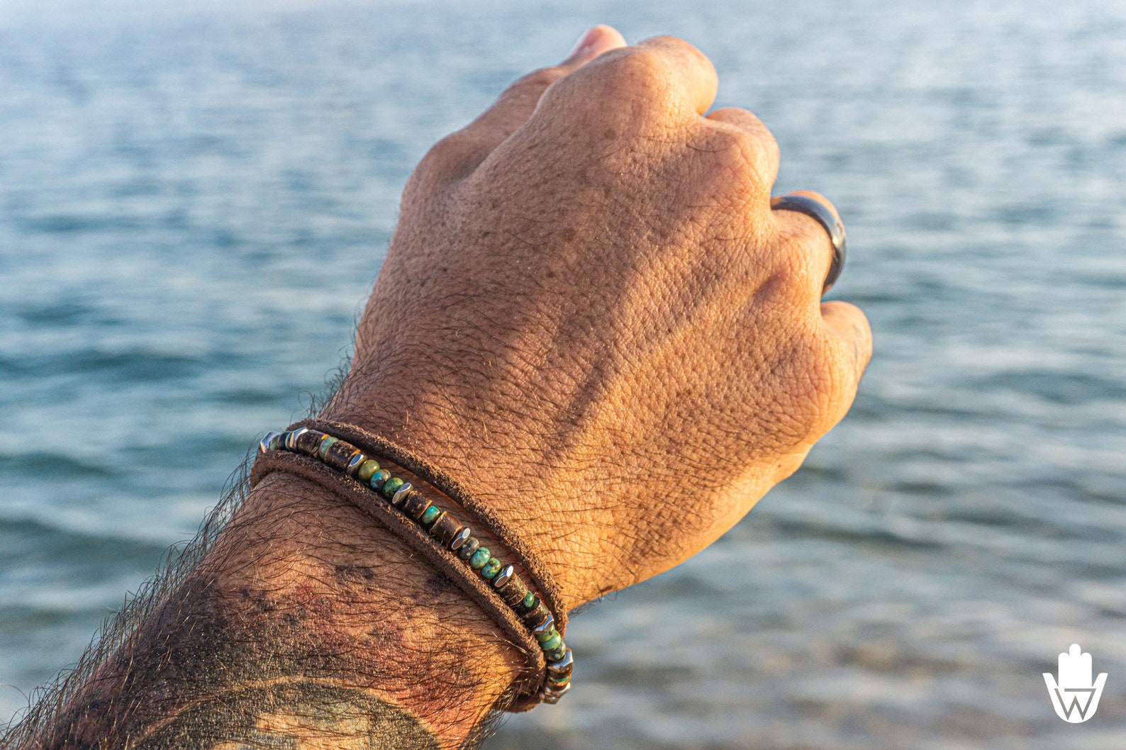 Mens Gemstone Bead and Leather Bracelet Set- Leather Beaded Stacking ...