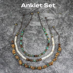 Mens Gemstone Coconut and Seashell Beaded Anklet Set- Summer Surfer ...