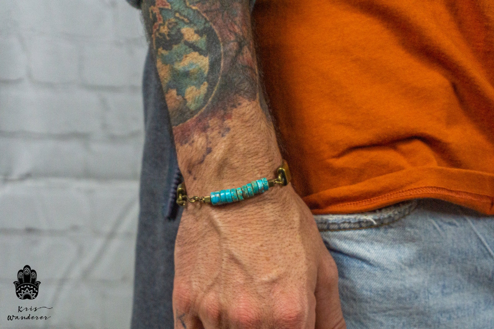 Mens Turquoise Bead and Leather Cuff Bracelet- Husband Elegant Boho ...