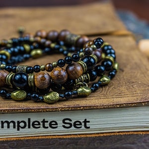 Black Onyx Tiger Eye Inner Strength Beaded Bracelet Set for Men- Mens ...