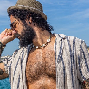 Cowrie Sea Shell Choker Necklace for Men- Coconut Shell Mens Pearl ...