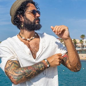 Cowrie Sea Shell Choker Necklace for Men- Coconut Shell Mens Pearl ...