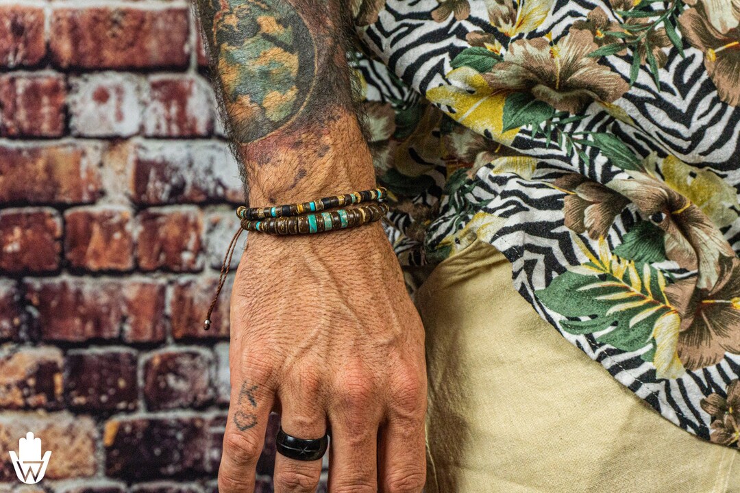 Coconut Shell Surfer Beach Waterproof Bracelet Set for Men - Stackable ...