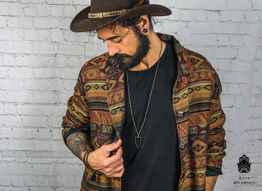 Mens Minimalist Chain Pendant Necklace- Long Bronze Chain Necklace for ...