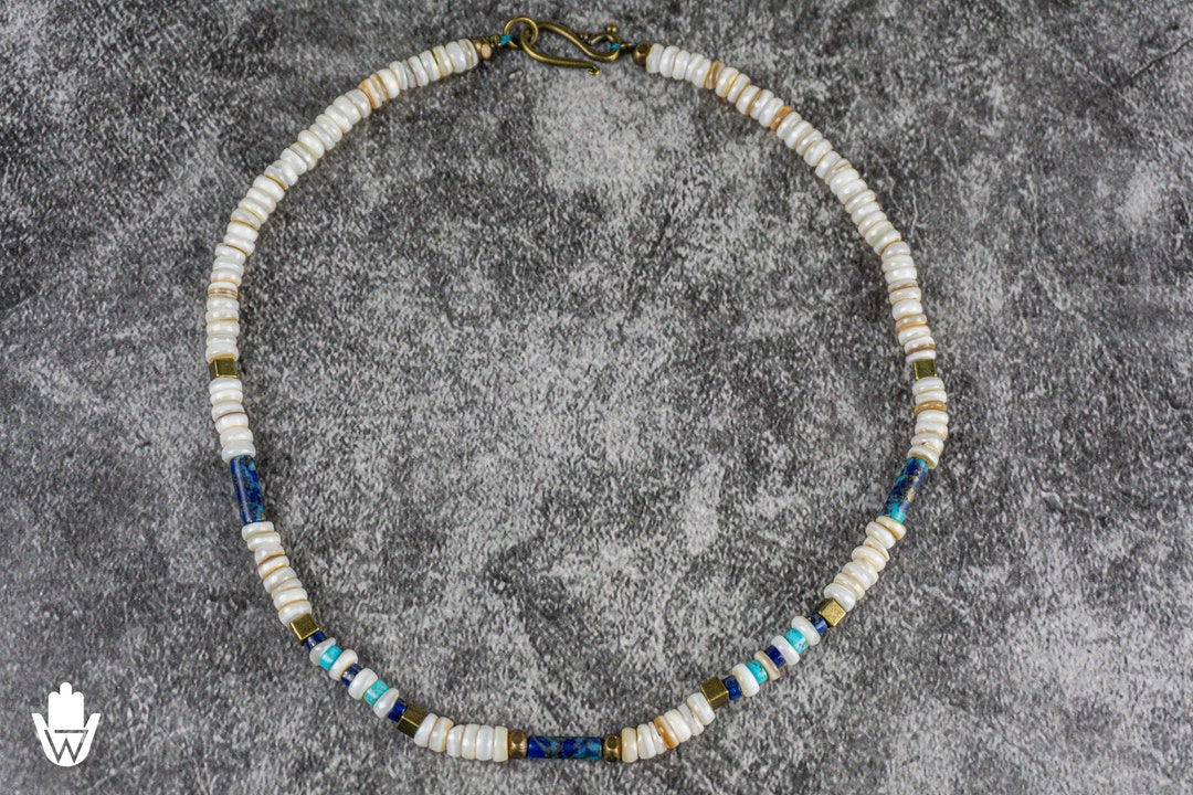 White Seashell Disc Beads Choker Necklace for Men Mens Summer Ocean ...