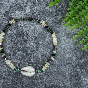 Bamboo Coral Anklet Bracelet for Men- Mens White Ivory Beaded Shell ...