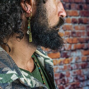 Mens Modern Pirate Chain Dangle Earring- Tribal Antique Bronze Charm ...
