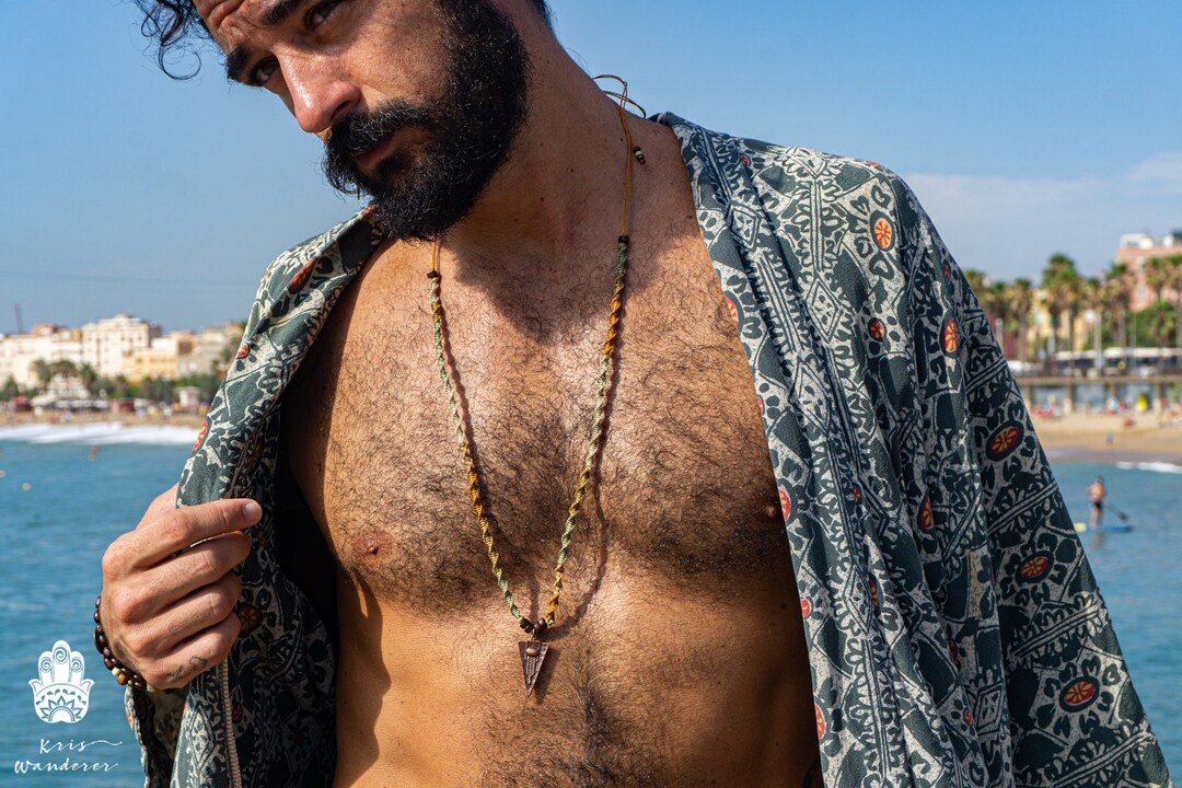 Long Adjustable Macrame Boho Necklace for Men - Colorful Tribal Modern ...