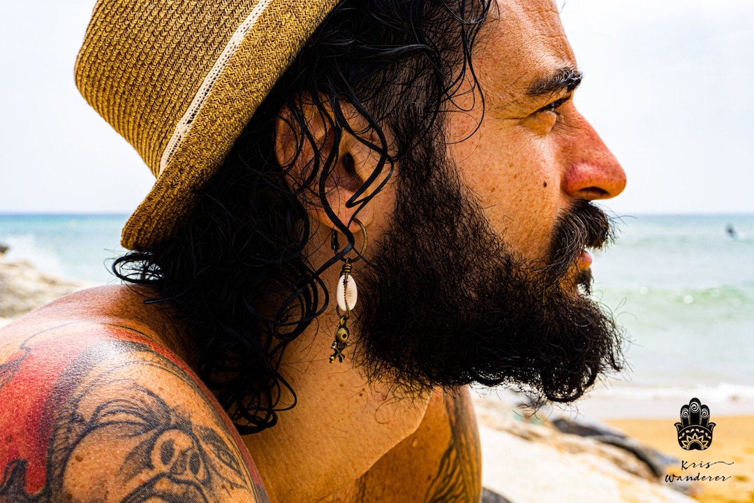 Seashell Skull Pirate Earring for Men - Single Hoop Alternative Earring ...