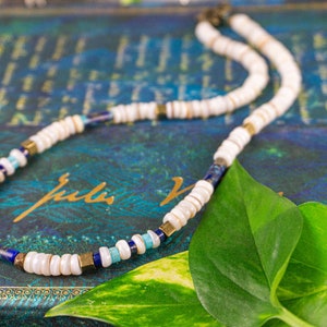 White Seashell Disc Beads Choker Necklace for Men- Mens Summer Ocean ...