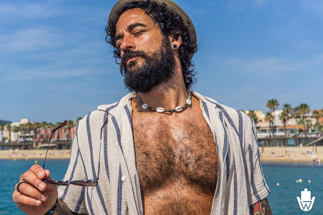 Cowrie Sea Shell Choker Necklace for Men- Coconut Shell Mens Pearl ...