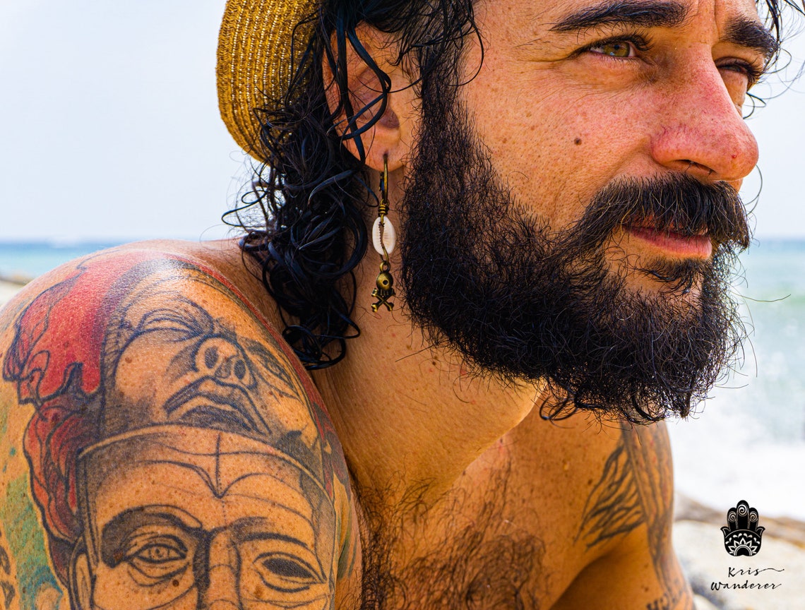 Seashell Skull Pirate Earring For Men Single Hoop | Etsy