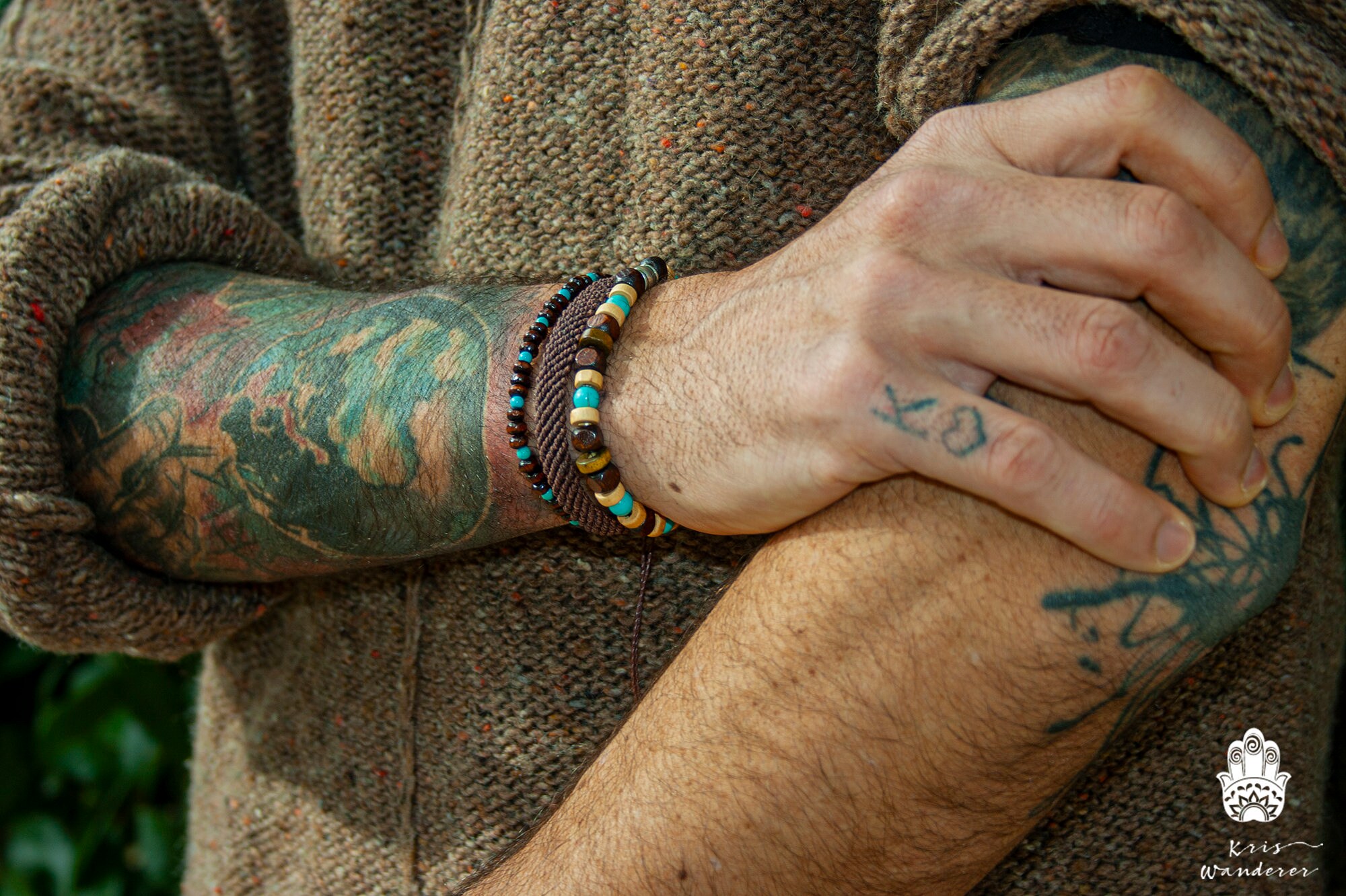 Surfer Bracelet Set of 3 - Mens Boho Bracelet Set - Wooden Elastic ...