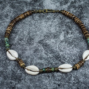 Cowrie Sea Shell Choker Necklace for Men- Coconut Shell Mens Pearl ...