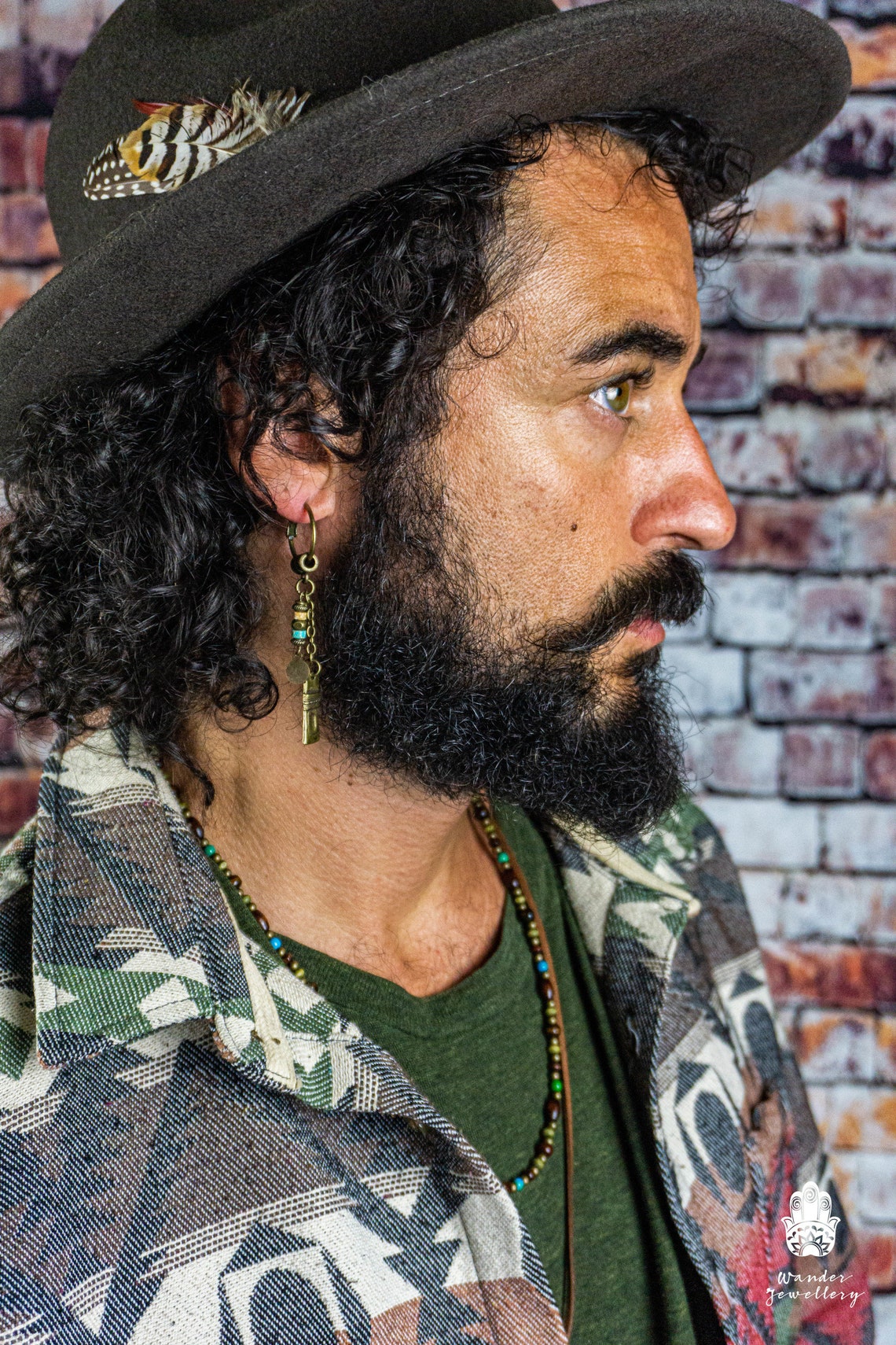 Mens Modern Pirate Chain Dangle Earring- Tribal Antique Bronze Charm ...
