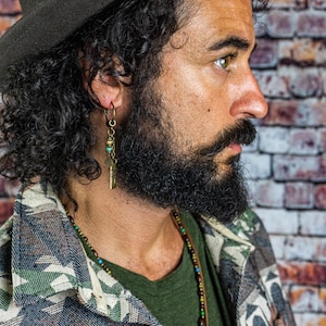 Mens Modern Pirate Chain Dangle Earring- Tribal Antique Bronze Charm ...