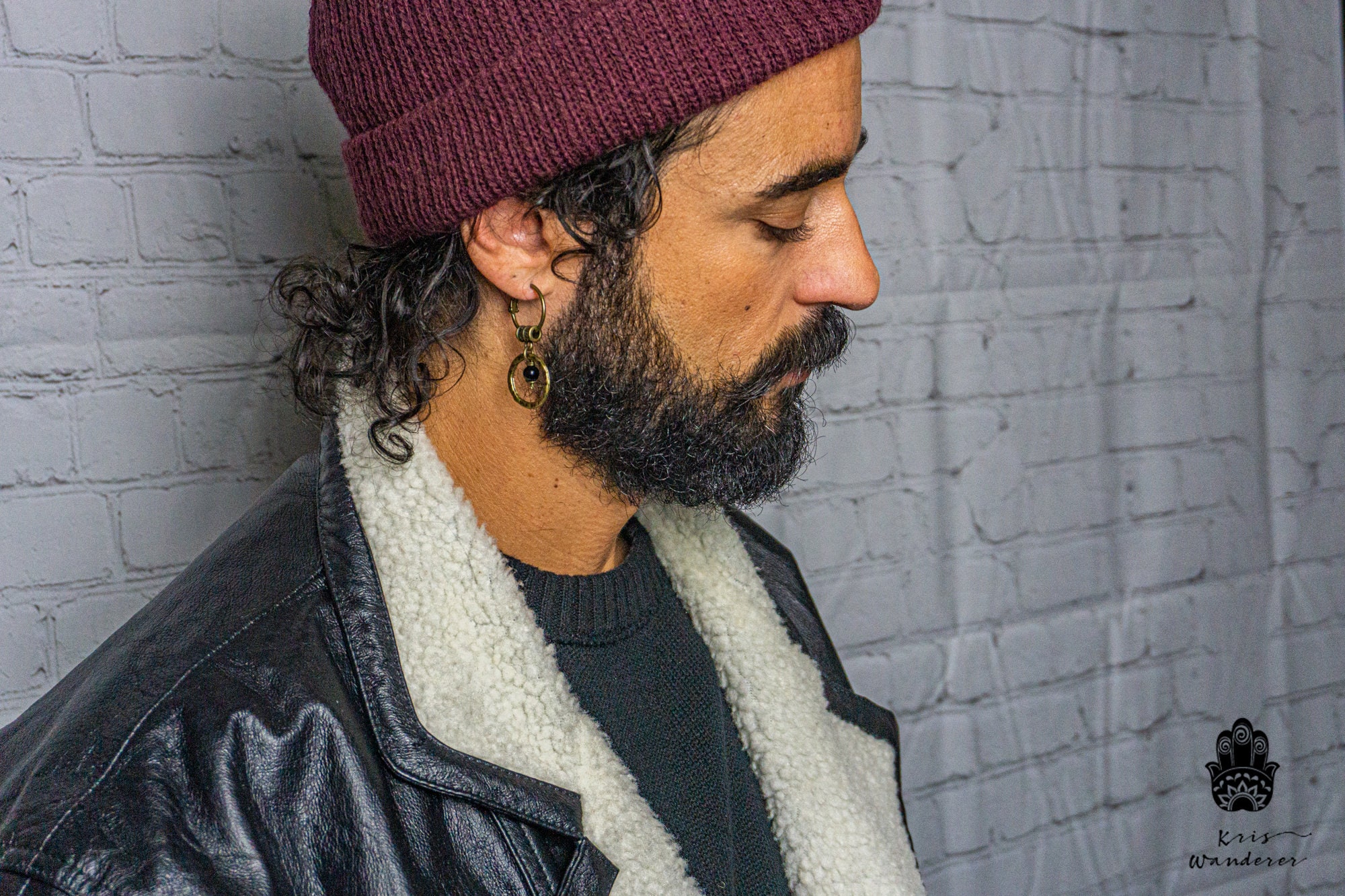 Black Pearl Pirate Hoop Earring Circle Earring With Black | Etsy