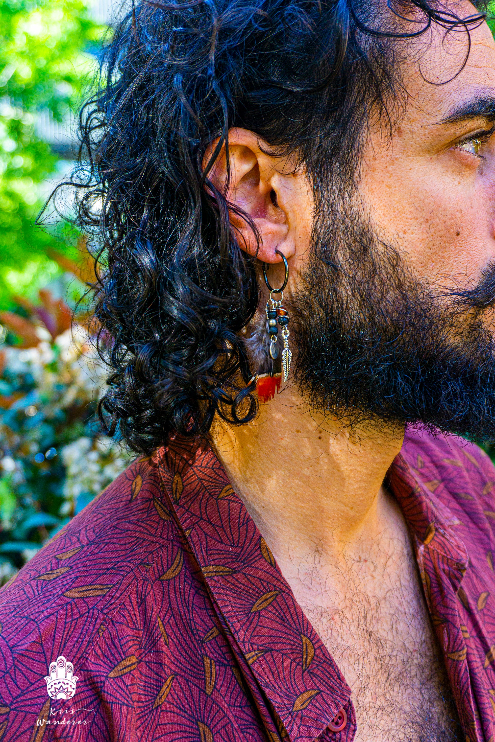 Gunmetal Hoop Dangle Feather Earring for Men- Mens Boho Colorful ...