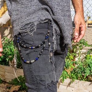 Layered Charm Pants Chain for Men- Black Onyx Gemstone Pants Keychain ...